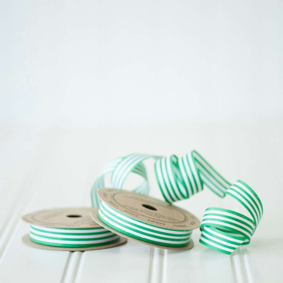 Eco-friendly Cotton Ribbon in Green & White Stripe - Wrappily